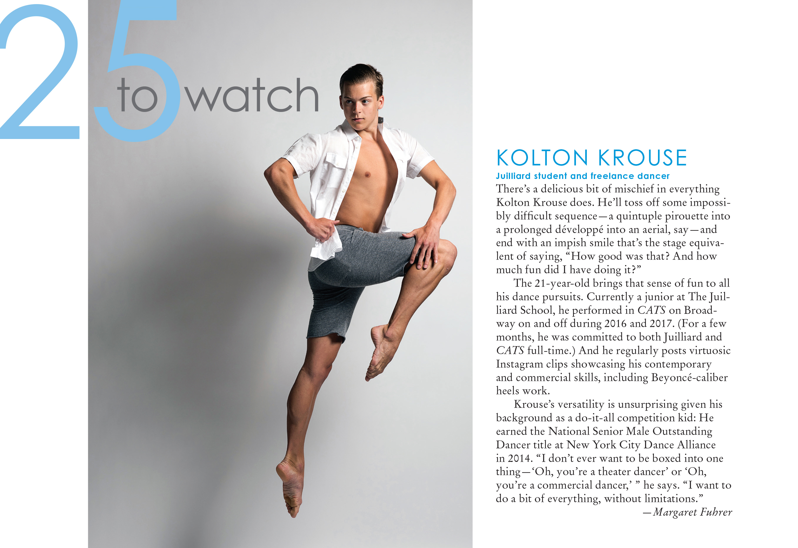 25 to Watch: Kolton Krouse (Dance Magazine) – Margaret Fuhrer